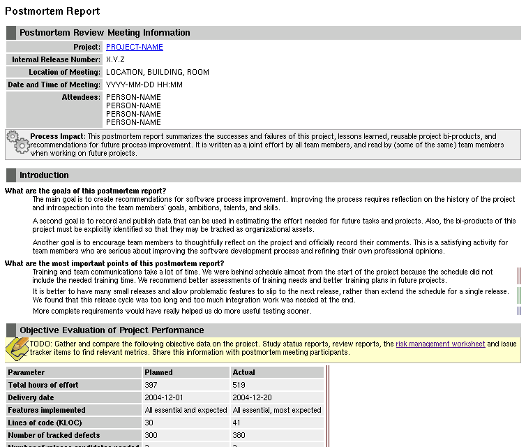 Event Post Mortem Template